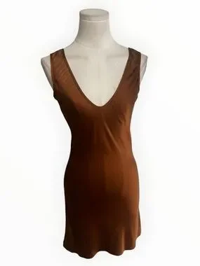 Bardo Collective | Dresses | Bardo Collective Sleek Deep V Brown Slip ...